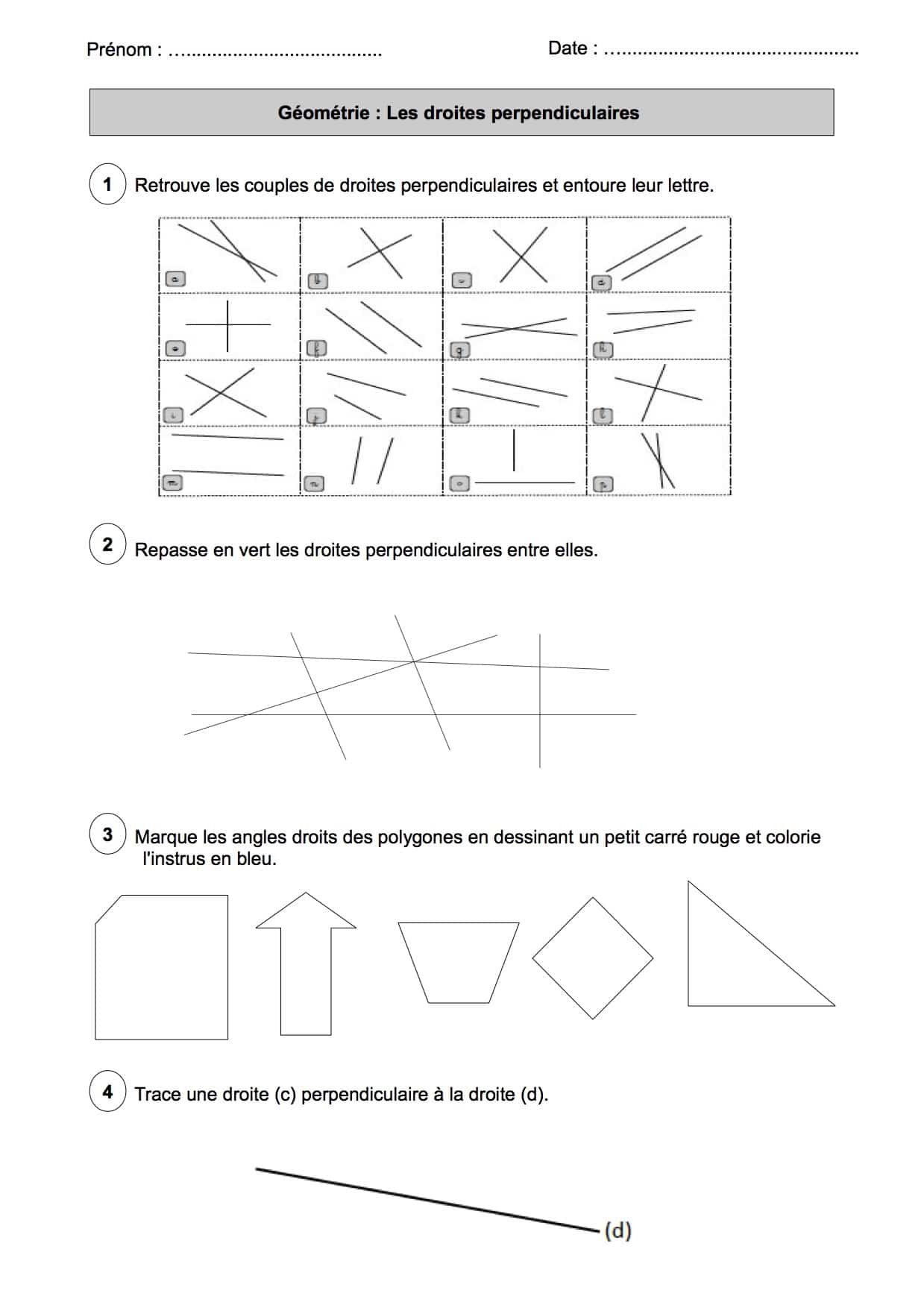 Droites perpendiculaires - Mathématiques CM2 - La Salle des Maitres