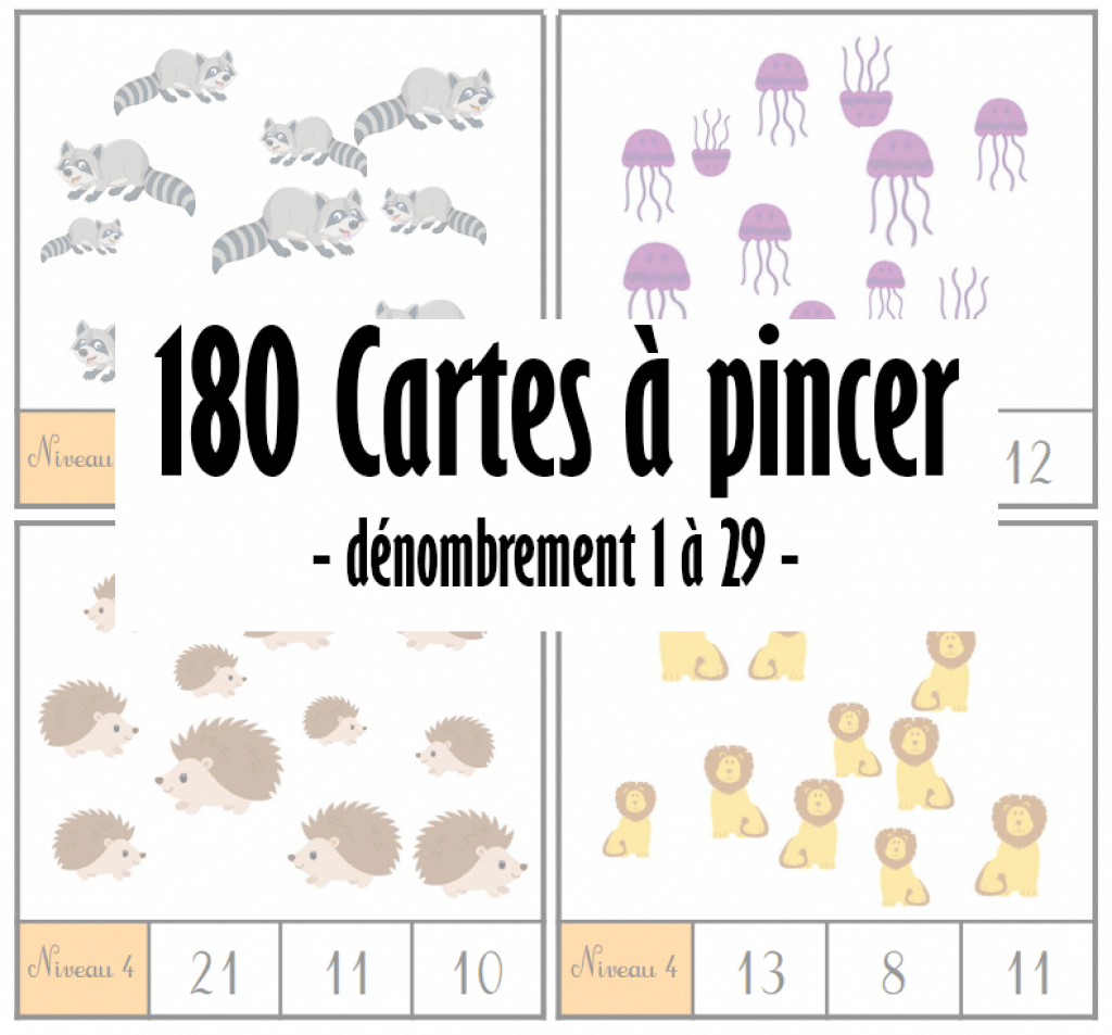 180 Cartes à pincer : dénombrement 1 à 29 - animaux - Mathématiques CP ...