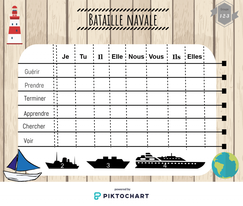 Bataille navale des conjugaisons - Etude de la Langue, Jeux CE1, CE2 ...