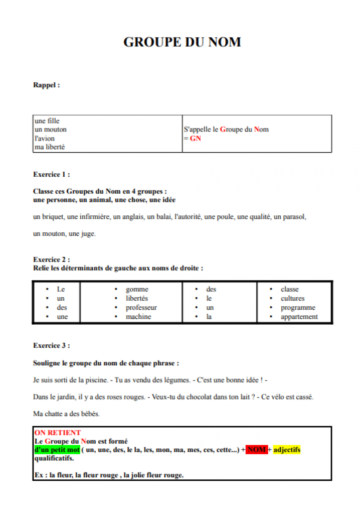8 exercices sur le groupe nominal pour CE2 et CM1 - Etude de la Langue ...