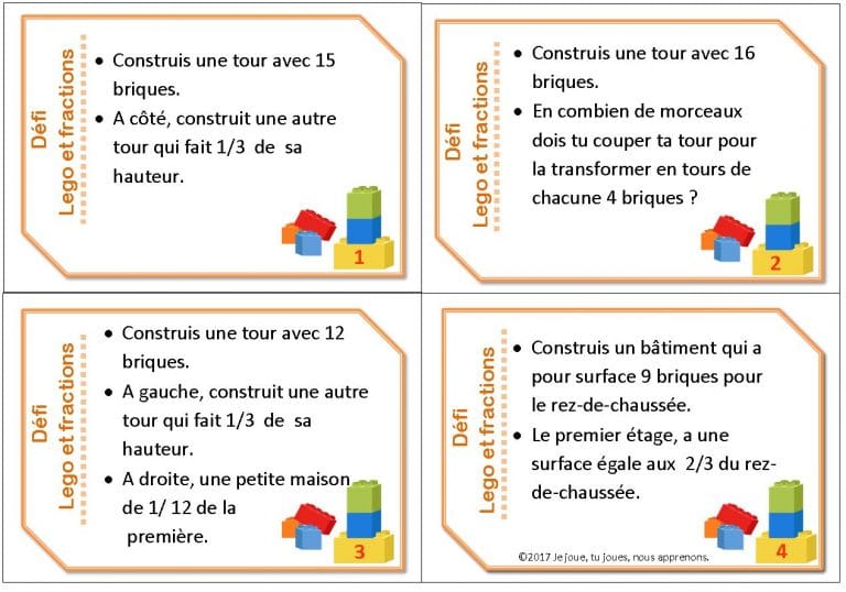 Cartes à tâches, défi fractions et Lego - Mathématiques CE2, CM1, CM2 ...