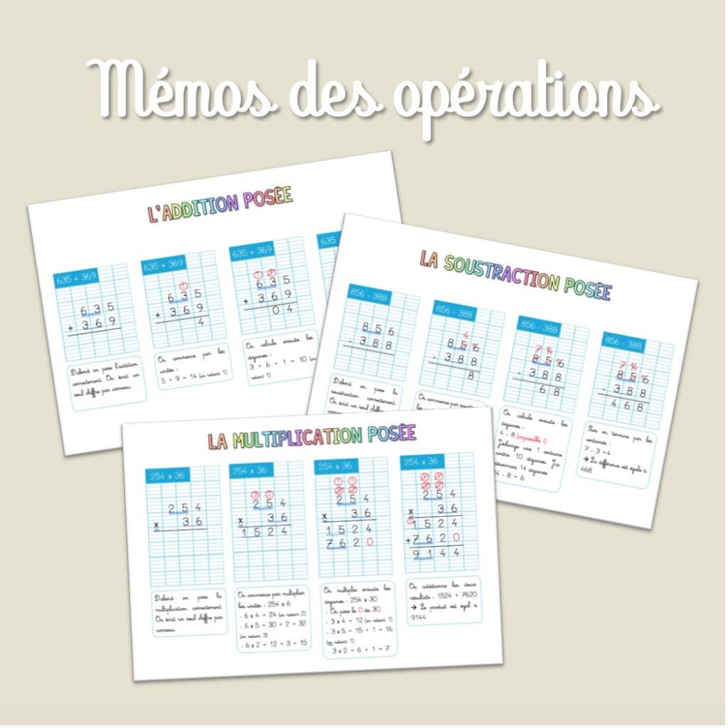 Mémos des opérations - Mathématiques CE1, CE2, CM1, CM2, CP - La Salle ...