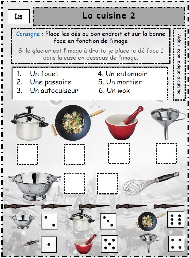 Jeu de dés : la cuisine (Lexique) - Etude de la Langue CE1, CE2 - La ...