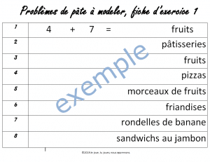 Cartes à tâche, Problèmes de pâte a modeler, additions et soustractions ...
