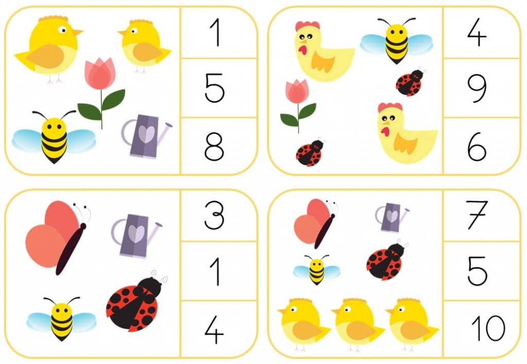 Cartes à pinces dénombrement - Printemps - Grande Section, Moyenne ...