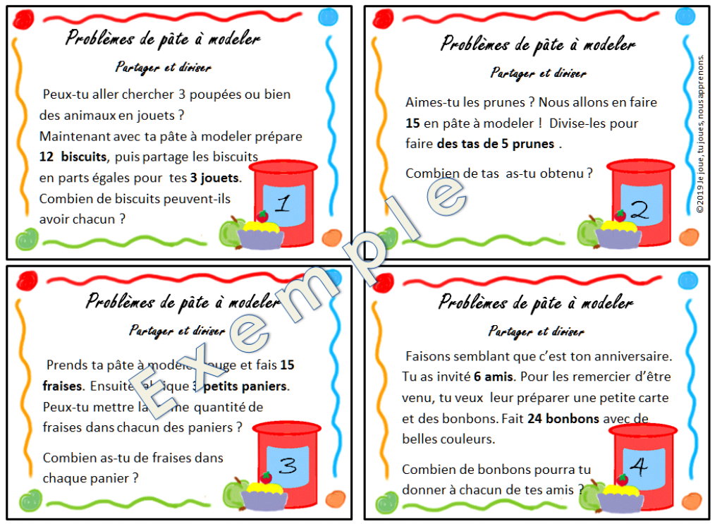 Problèmes de pâte à modeler, cartes à taches - Mathématiques CE1, CE2 ...