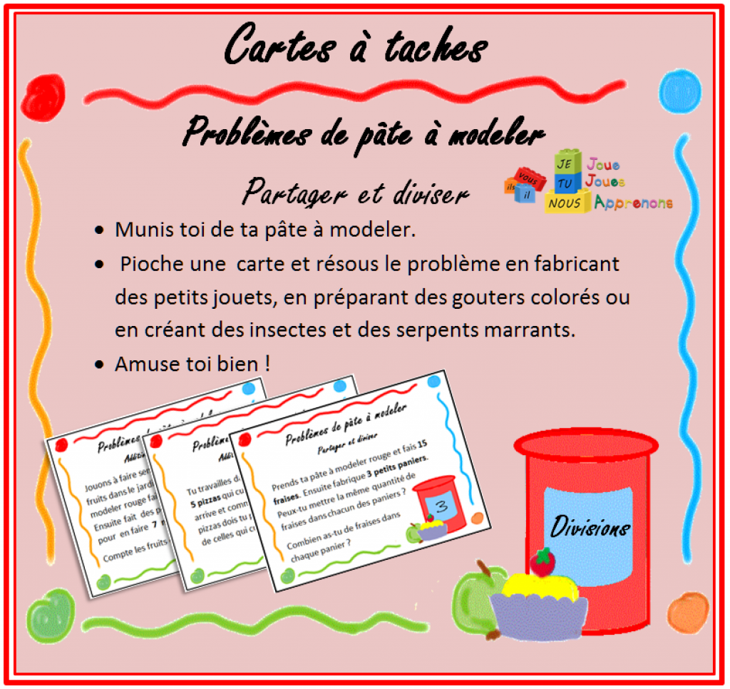 Problèmes de pâte à modeler, cartes à taches - Mathématiques CE1, CE2 ...