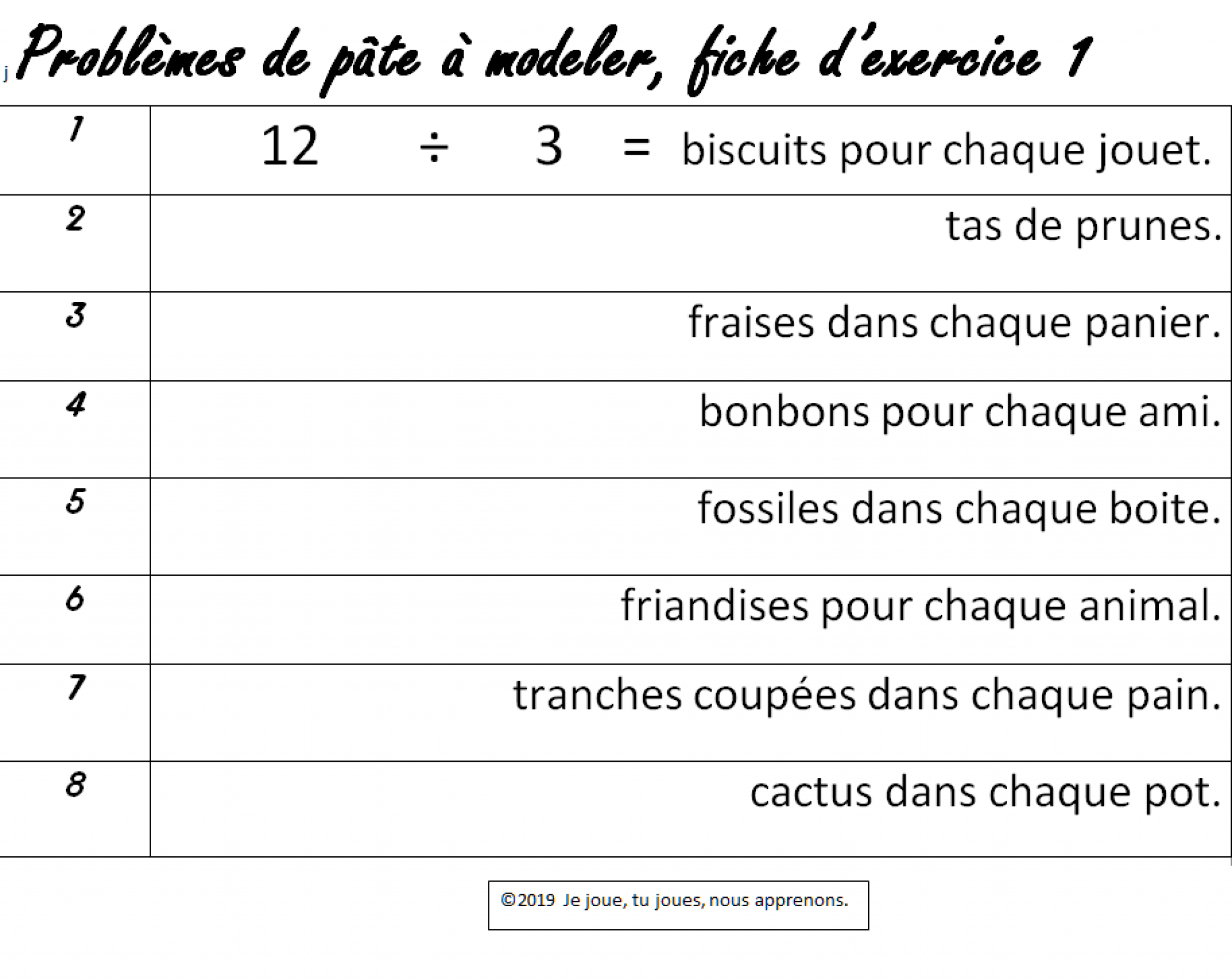 Problèmes de pâte à modeler, cartes à taches - Mathématiques CE1, CE2 ...