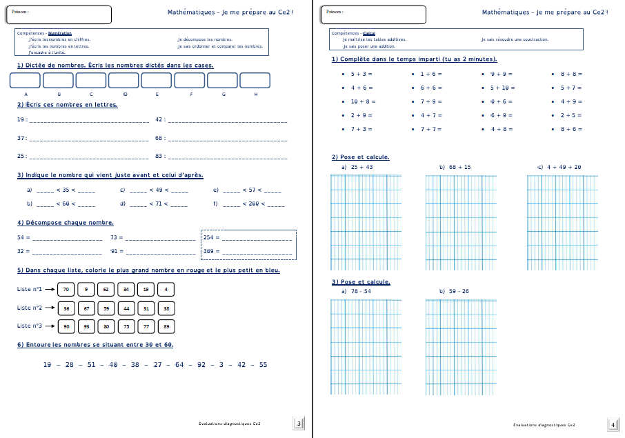Evaluations diagnostiques CE2 + Tableau de suivi interactif Excel ...