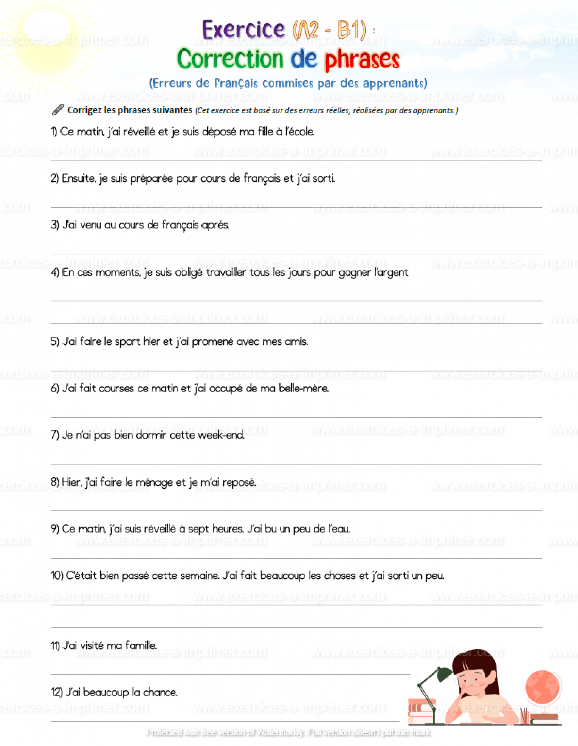 Français, FLE A2-B1 - Correction de phrases (erreurs de français ...