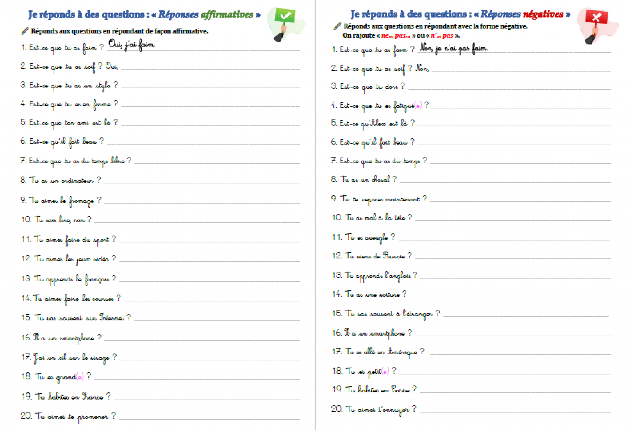 Français (CE1, A1) : Répondre à des questions simples à la forme ...
