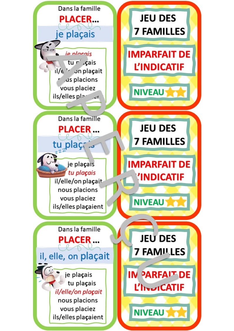 Jeu des 7 familles conjugaison imparfait 1er groupe - CE1, CE2, CM1 ...
