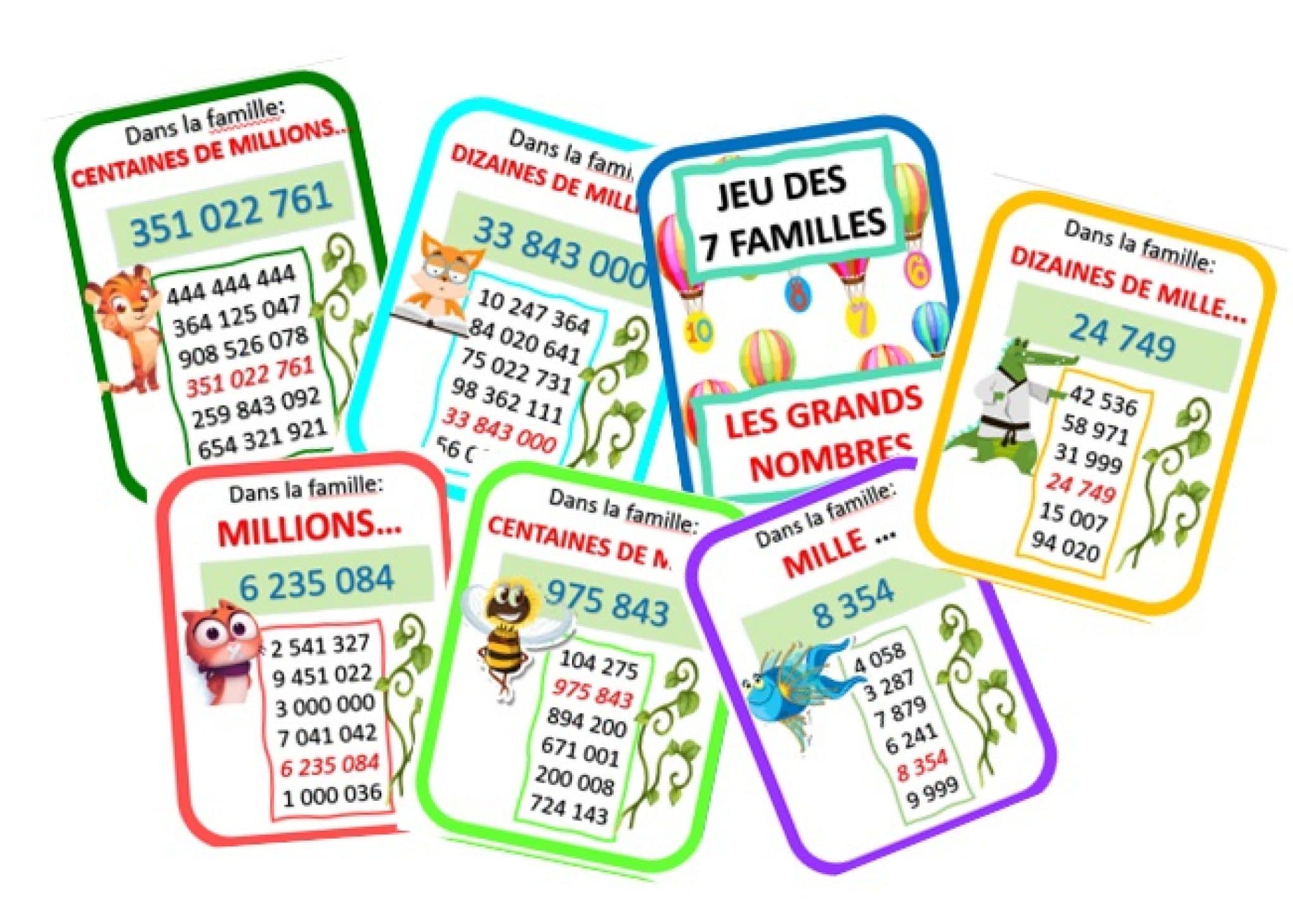 Jeu des 7 familles des grands nombres - Jeux, Mathématiques CE2, CM1 ...