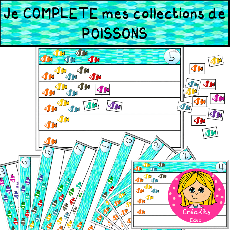Je COMPLETE mes collections de POISSONS - Mathématiques CP, Maternelle ...