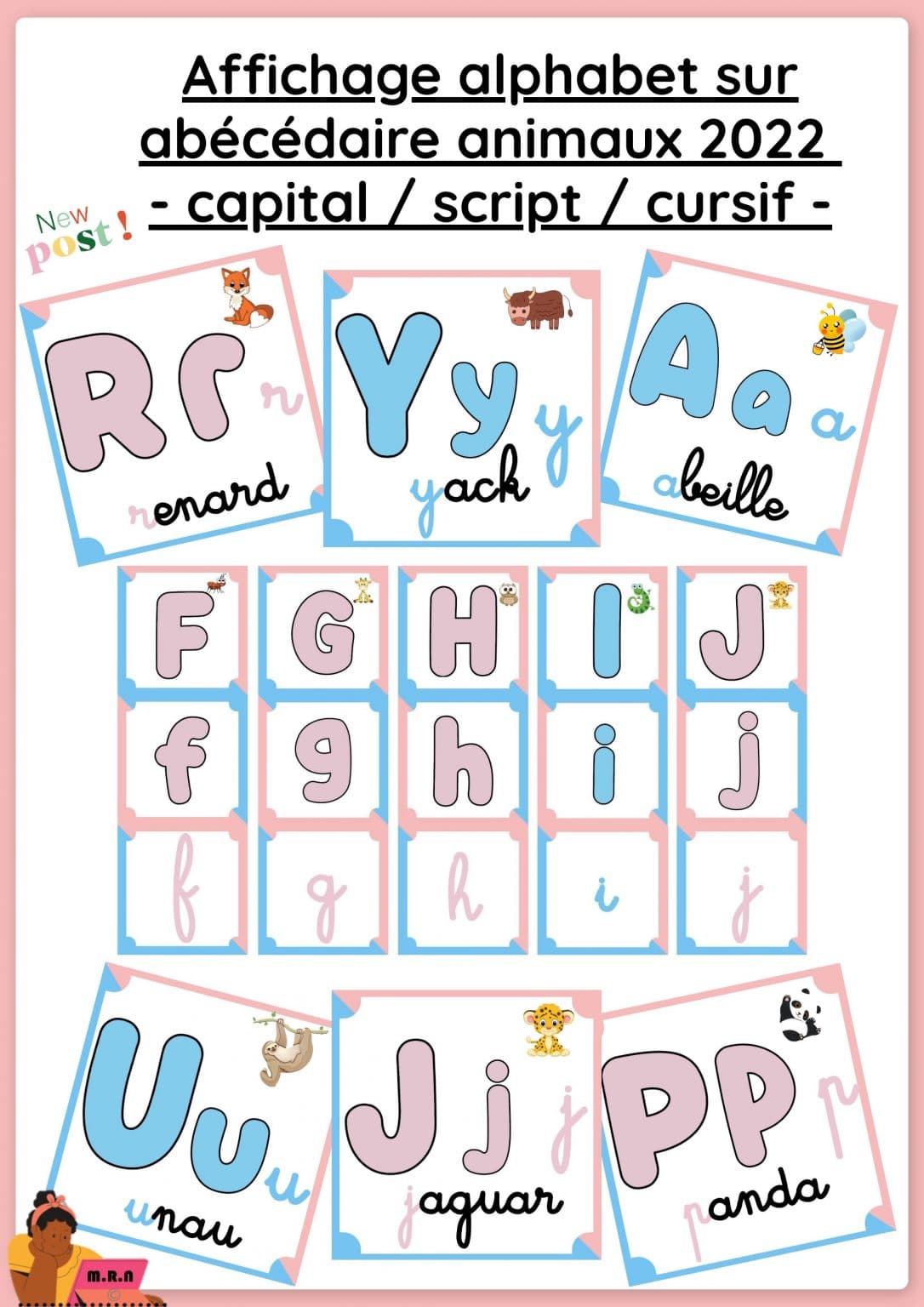 Affichage alphabet sur abécédaire animaux 2022 - 3 écritures - Ecriture ...