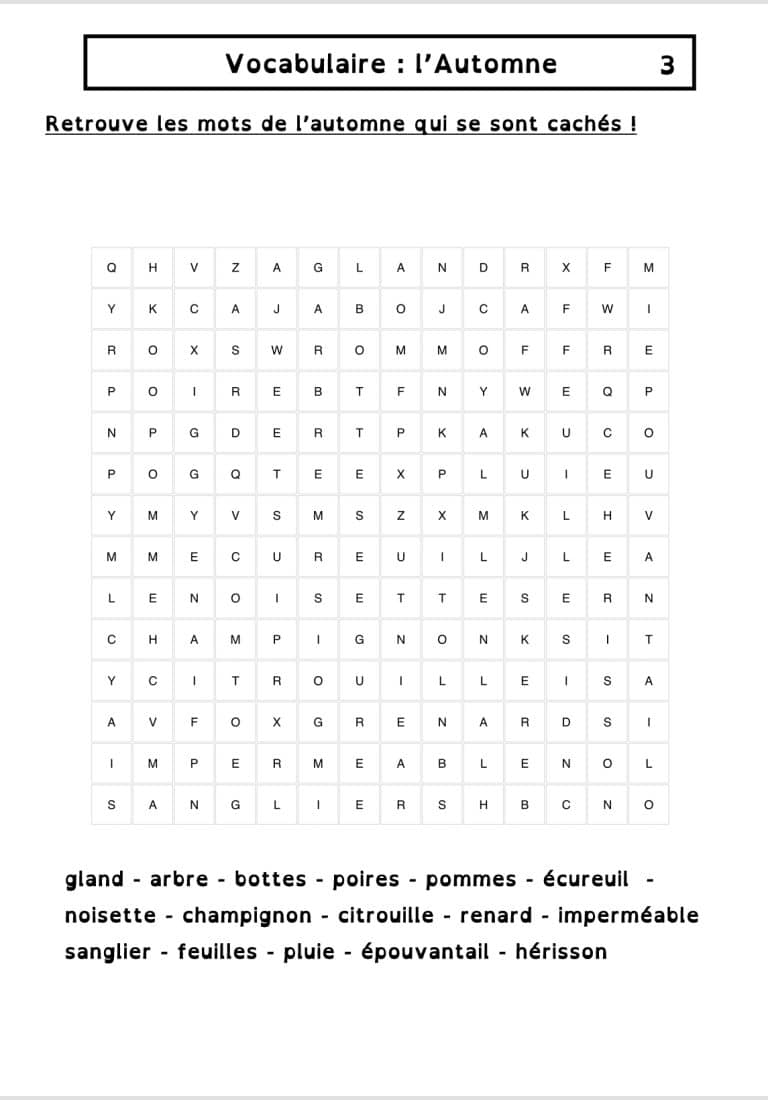 Mur de mots + exercices de vocabulaire AUTOMNE - Lecture CE1, CP - La ...