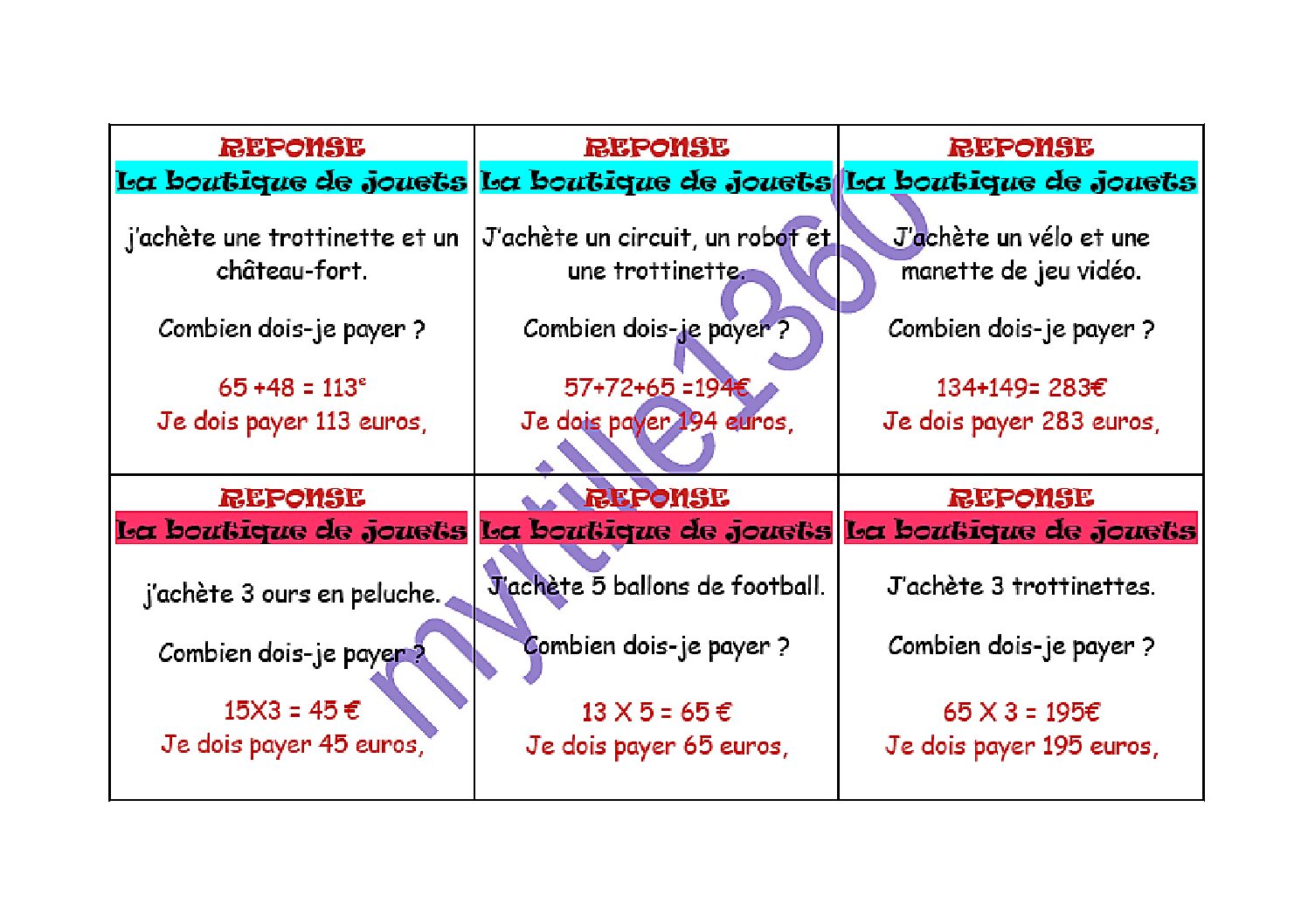 la boutique de jouets : 96 fiches de problèmes mathématiques ...