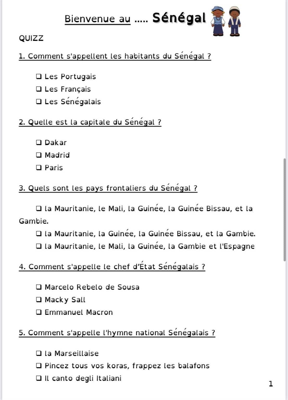 Tour du Monde : le Sénégal - Geographie CE1, CP - La Salle des Maitres
