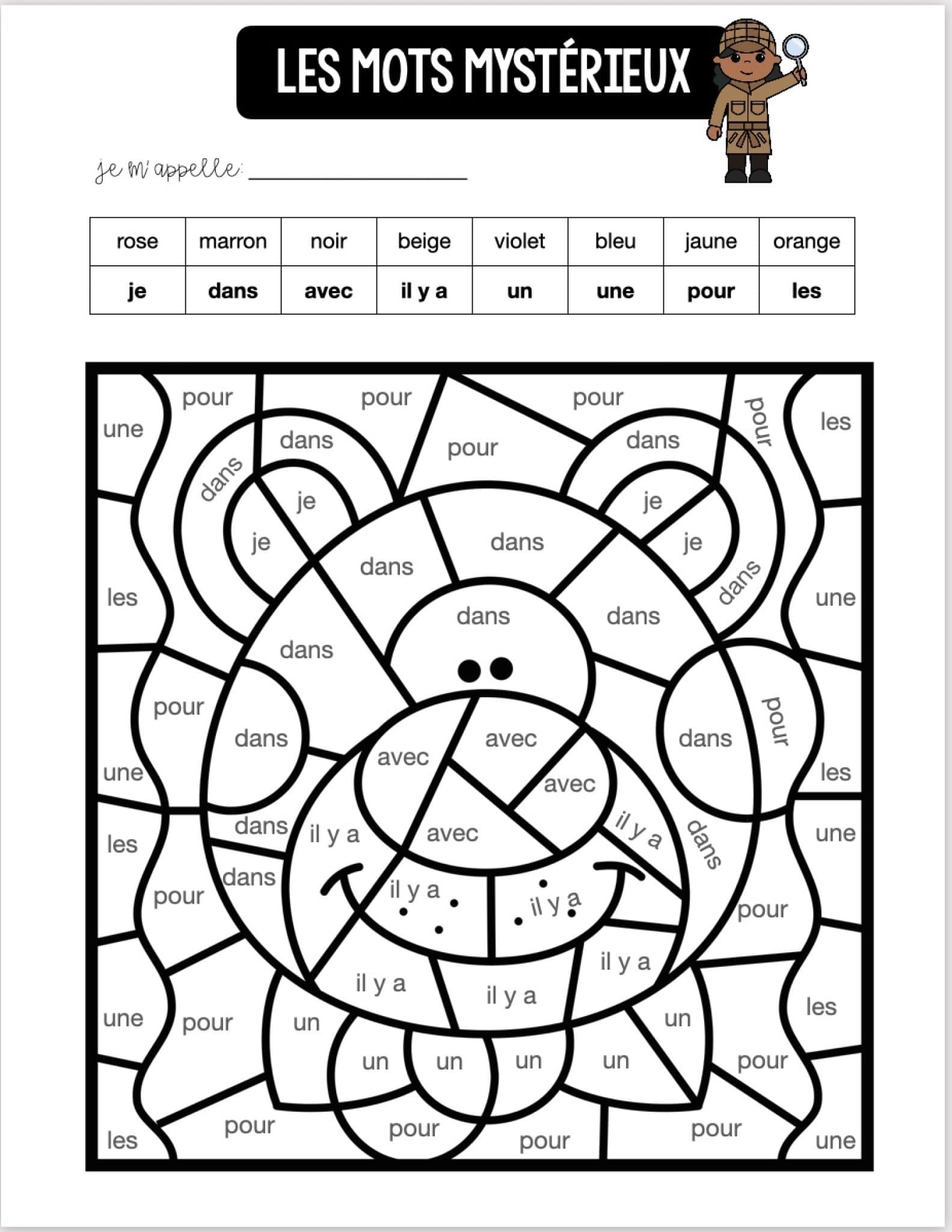 MOTS FRÉQUENTS ou MOTS OUTILS Coloriage par Code - Divers - La Salle ...