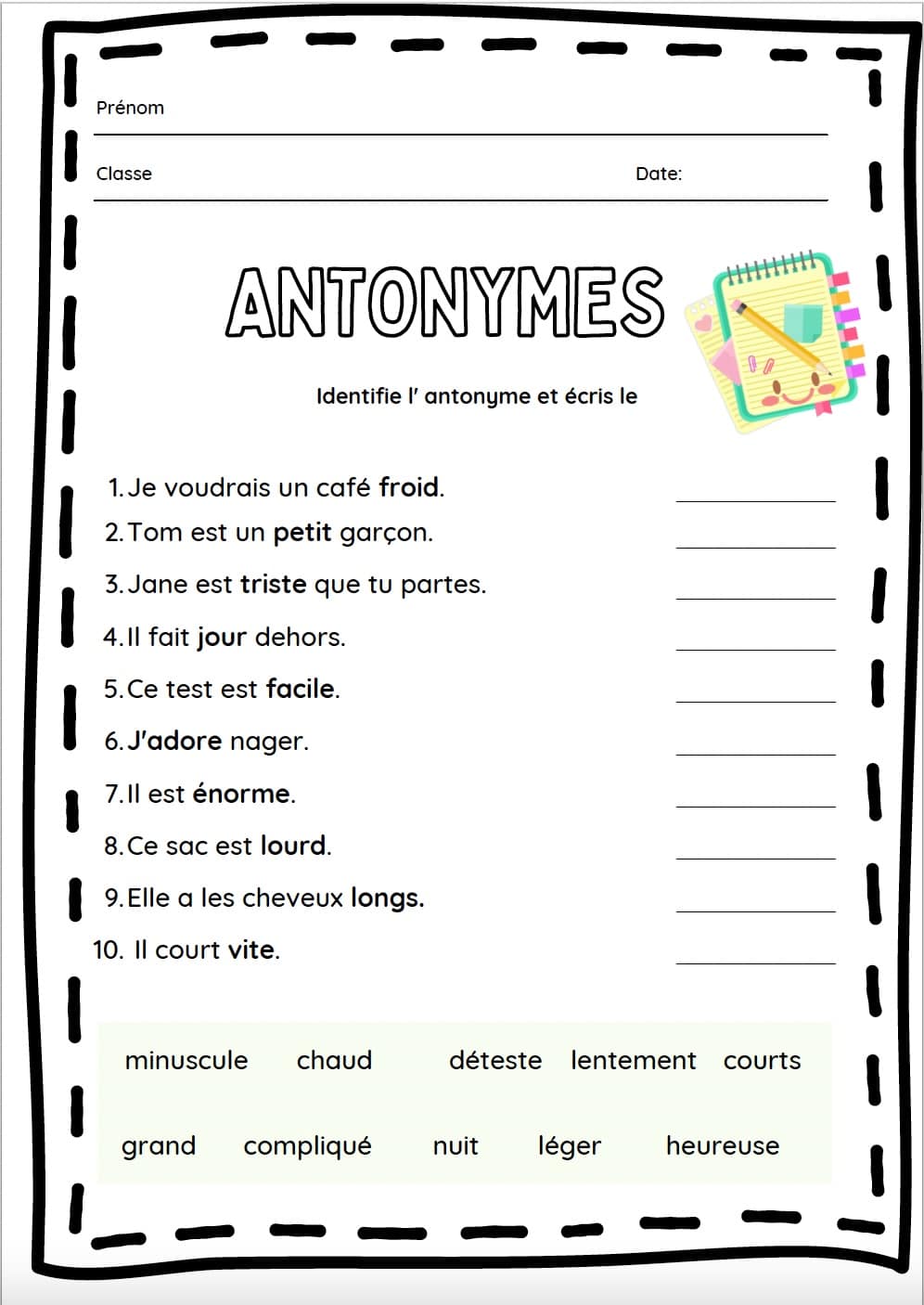 Antonymes Contraires Synonymes LIVRET ACTIVITÉS - Etude de la Langue ...