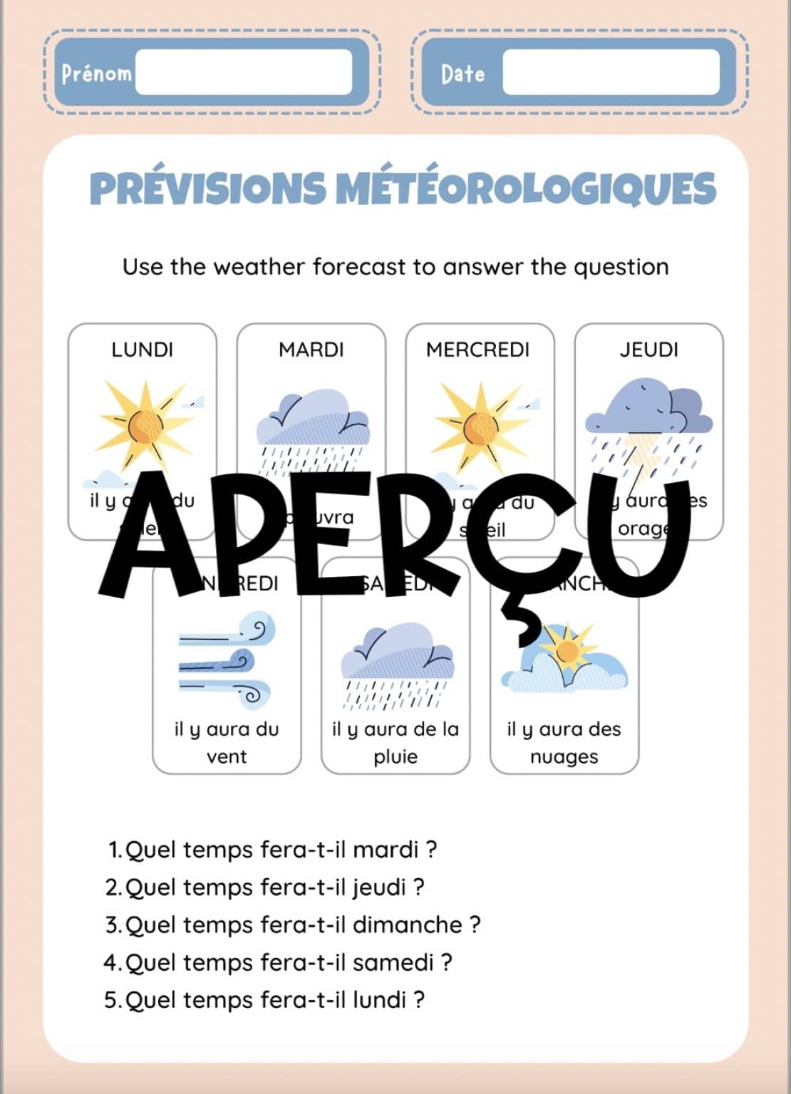 Cahier activités TEMPS ou MÉTÉO - Découverte du Monde, Etude de la ...