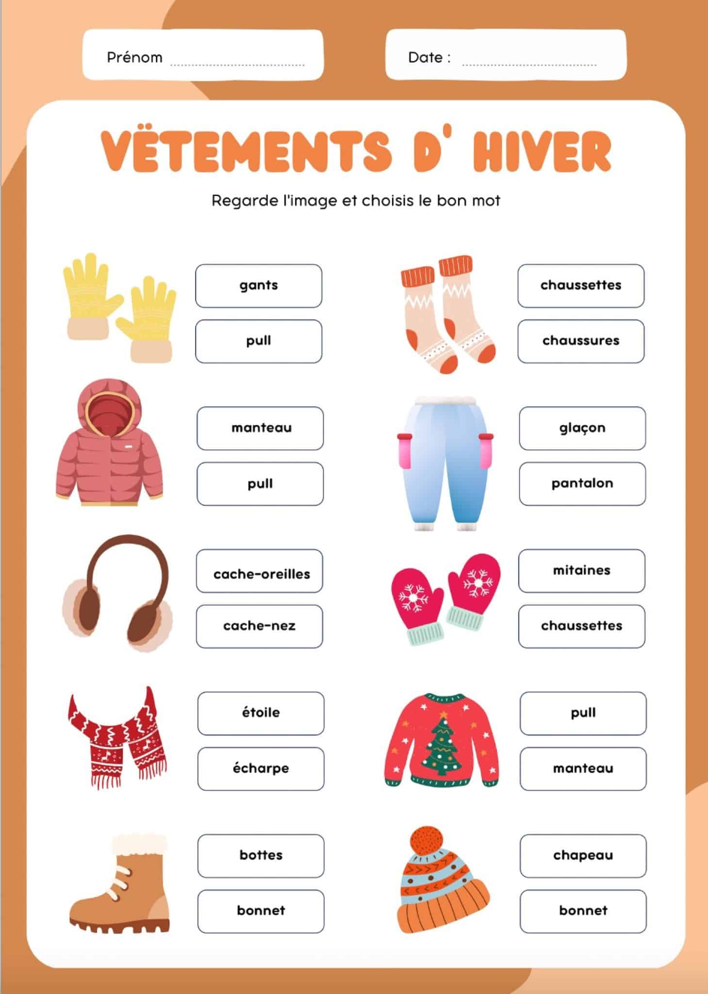 Vêtements de l' Hiver - Etude de la Langue, Production écrite CE1, CE2 ...