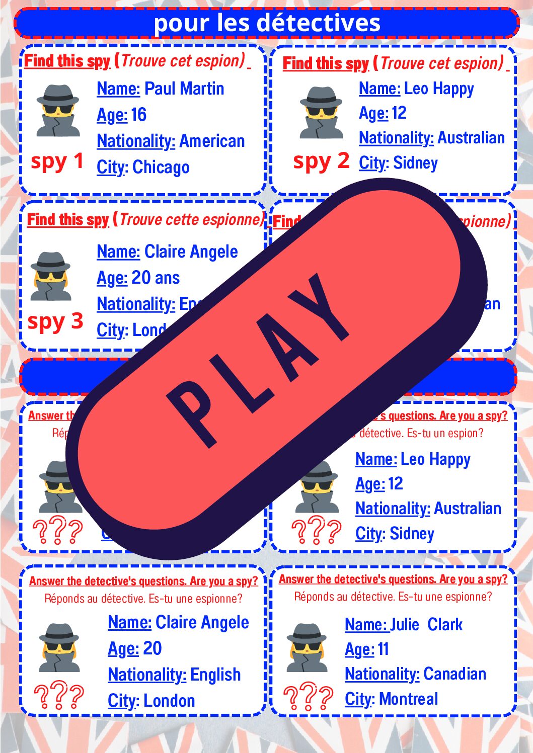 Find the spy: jeu collectif pour se présenter en anglais - Anglais ...