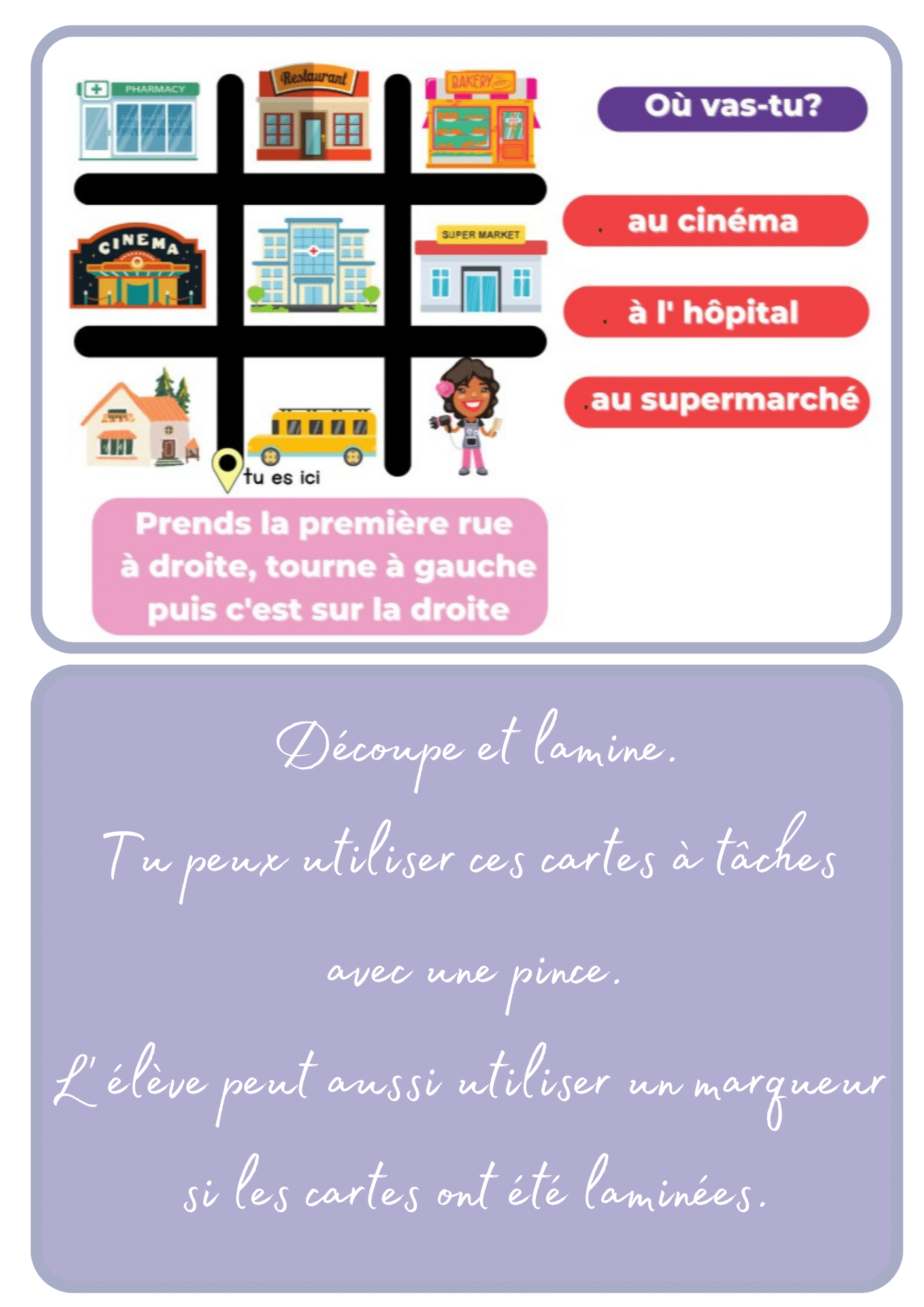 Directions En ville | Cartes à tâches (Copie) - Etude de la Langue ...