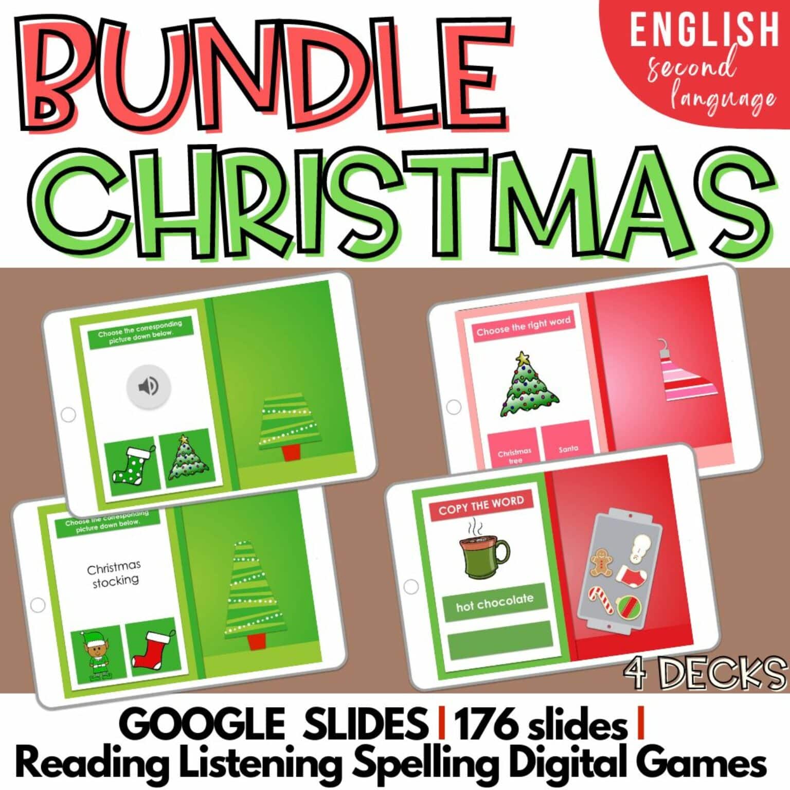 BUNDLE Christmas Vocabulary Activities GOOGLE SLIDES Noël en anglais ...