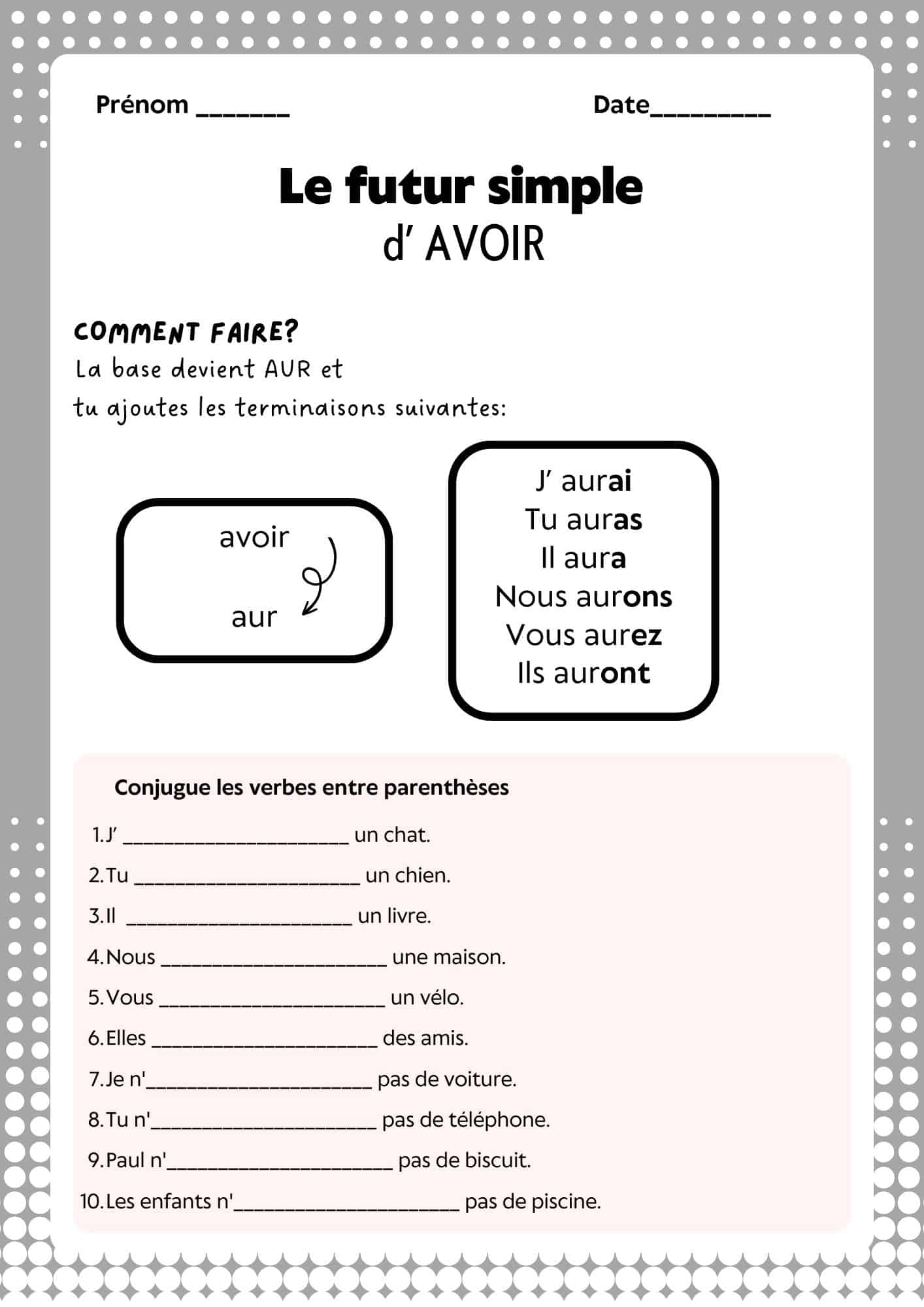 Futur Simple Fiche Pdf Conjugaison - Etude de la Langue CE2, CM1, CM2 ...