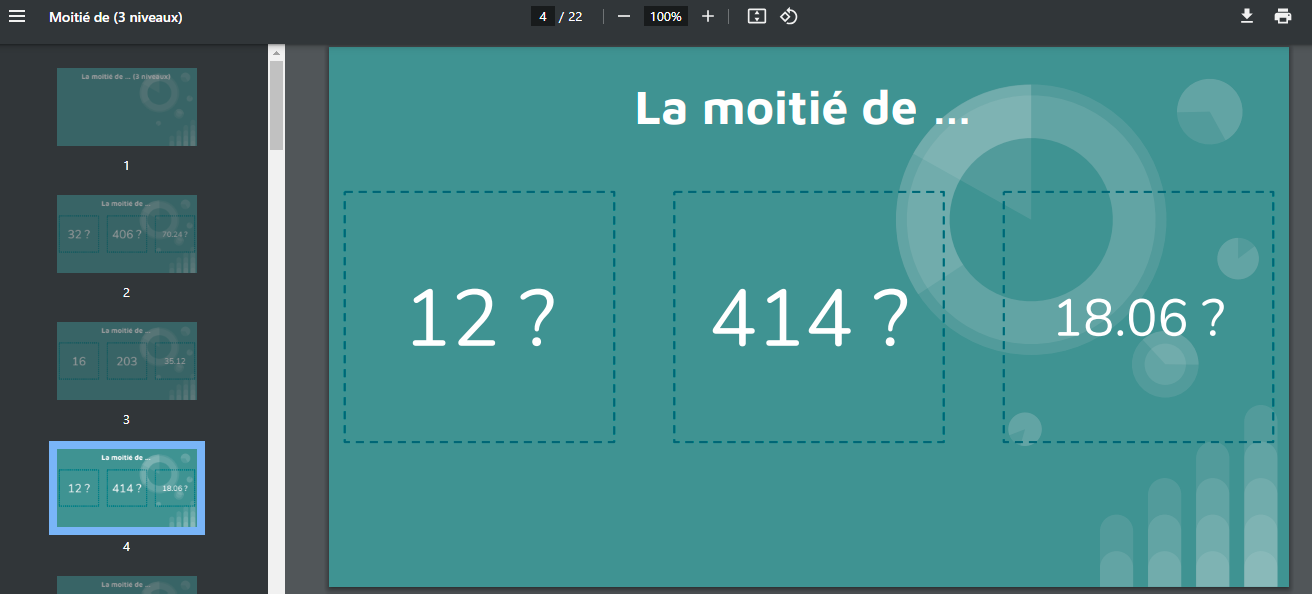 Diaporama Calcul mental - La moitié de - CM1, CM2 - La Salle des Maitres
