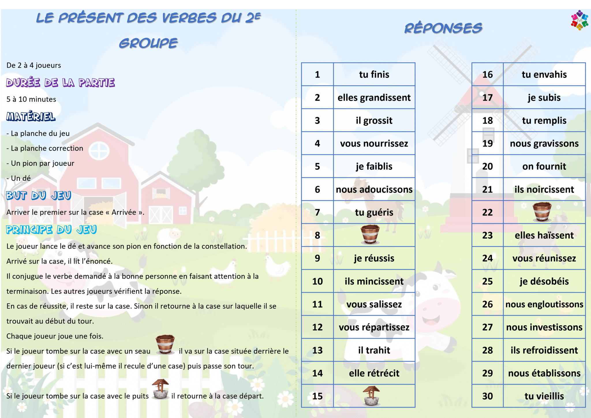 Jeu de plateau - Conjugaison - CE2/CM - Le présent des verbes du 2e ...